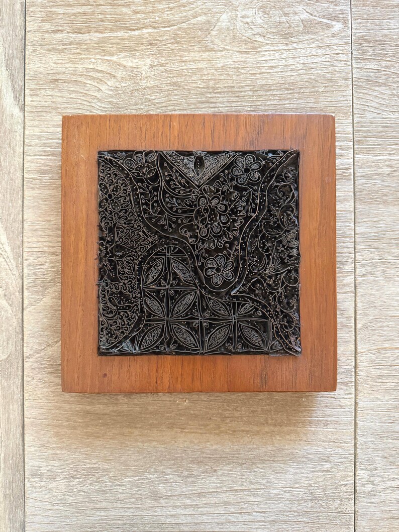 Large Vintage Copper Batik Stamp Cap Encased in Wood - Etsy