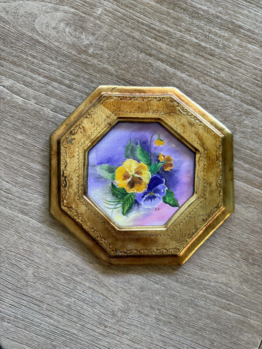 Vintage Original Painting Signed Floral Painting Violets Ornate Gold ...