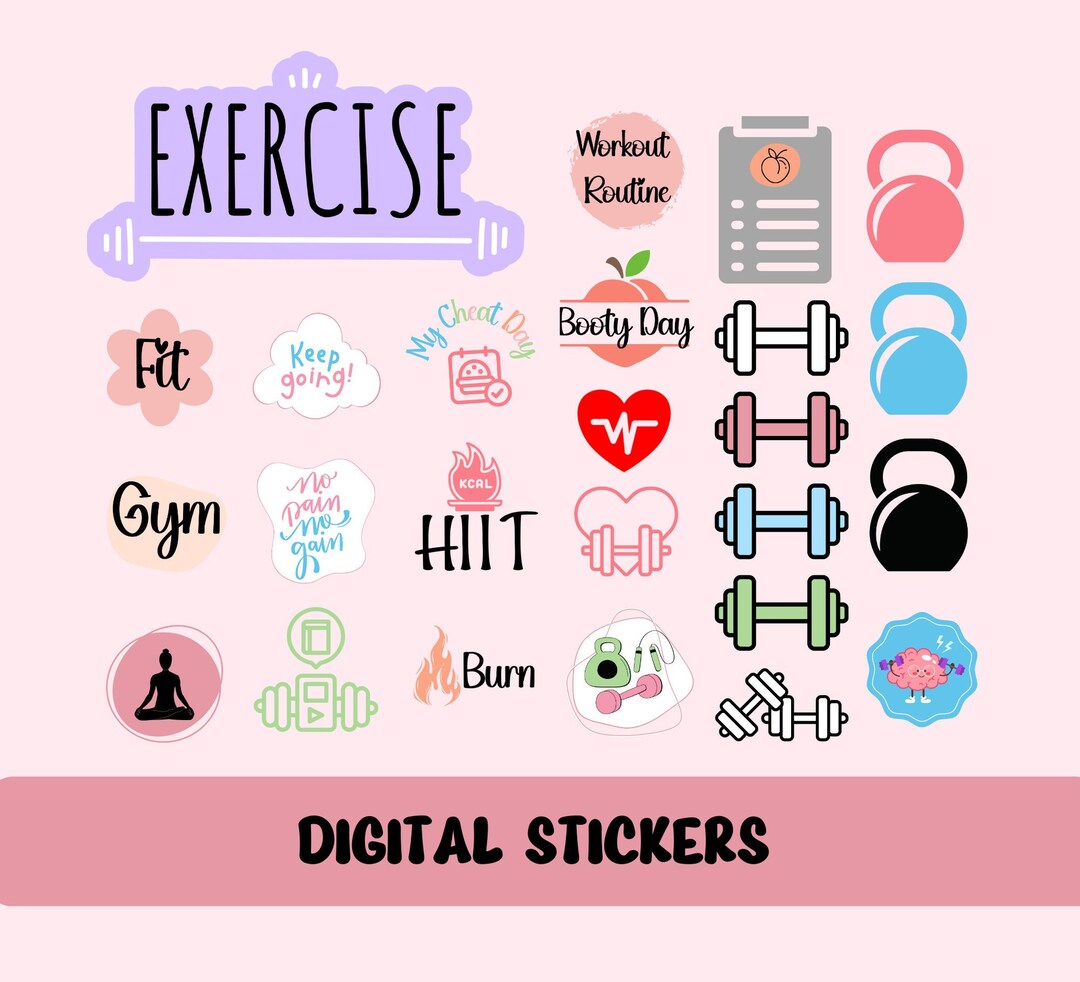 Workout Digital Stickers, Daily Journal Stickers, Fitness Digital ...