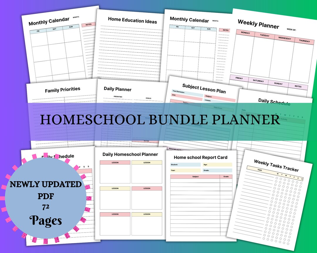 72 Homeschool Planner Pages, Homeschool Planner BUNDLE, Printable ...