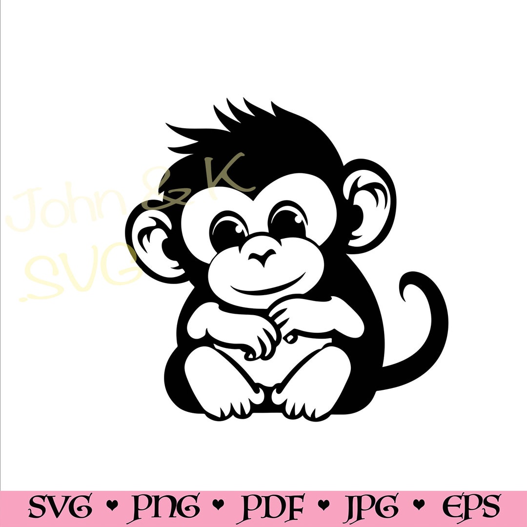 Baby Monkey SVG, Cute Monkey Cutfile, Cricut Silhouette Monkey Baby ...