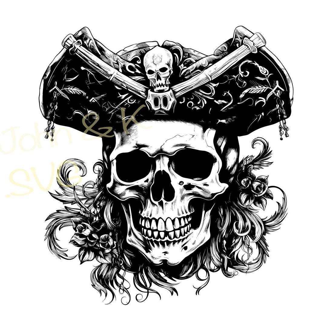 Skull Pirate Svg, Skull Captain Svg, Skull Pirate Clipart, Skull Svg ...