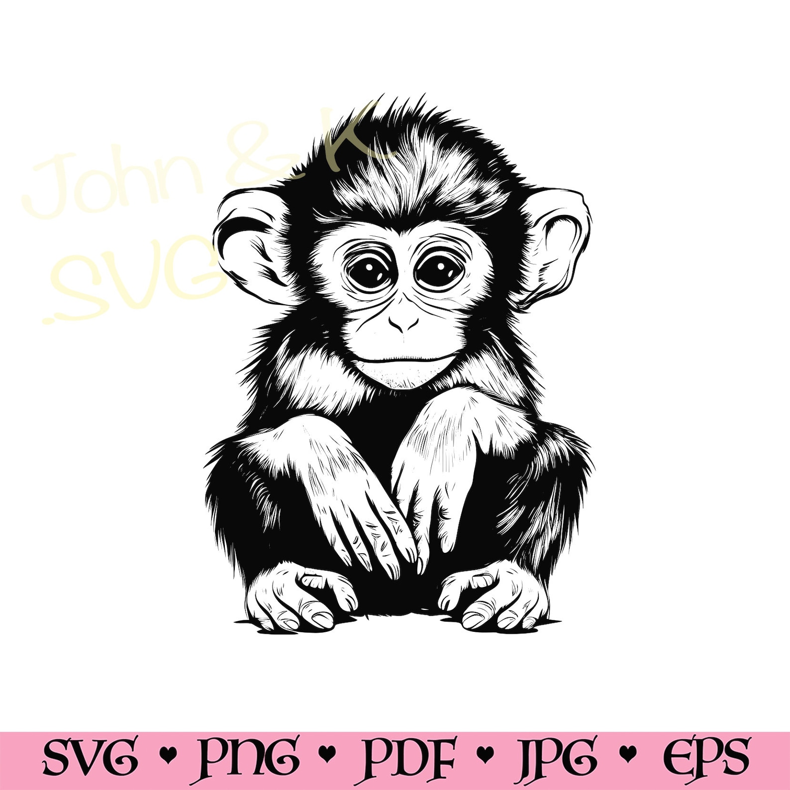 Innocent Ape SVG, Cute Monkey Cutfile, Cricut Silhouette Ape Baby ...