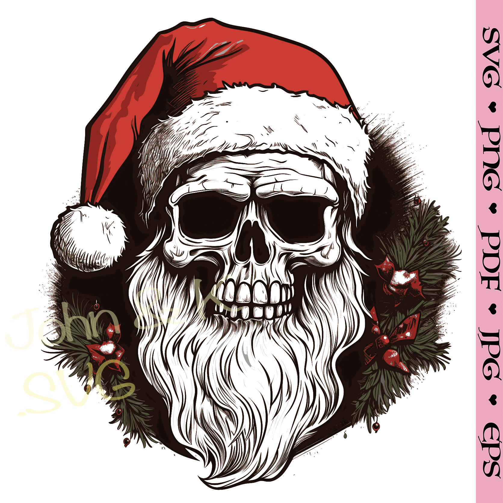 Santa Clause Skull Svg, Christmas Skull Svg, Skull Clipart, Skull Svg ...