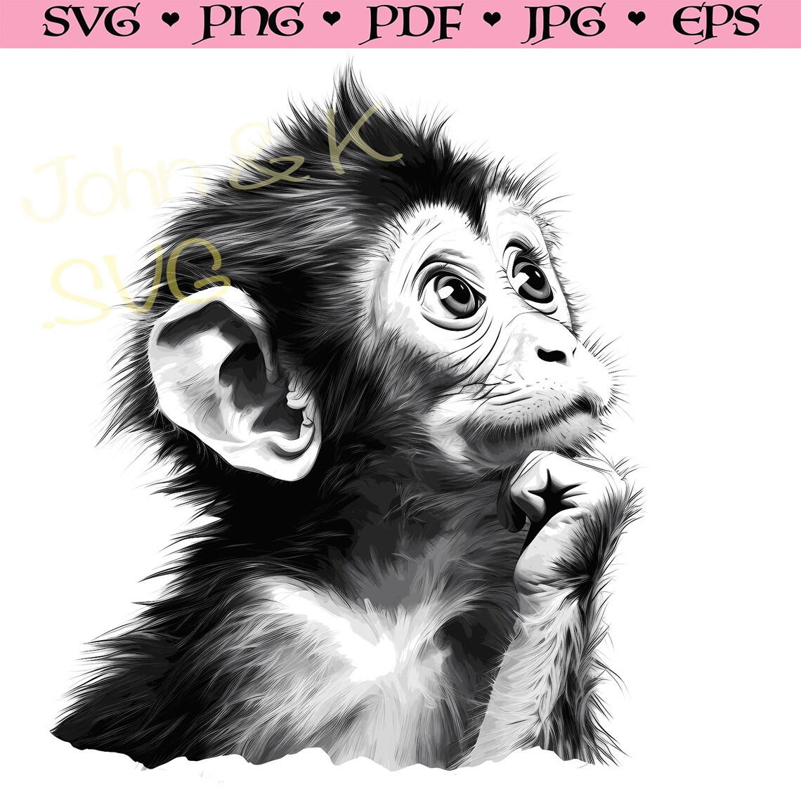 Cute Monkey SVG, Baby Monkey Cutfile, Cricut Silhouette Monkey Baby ...
