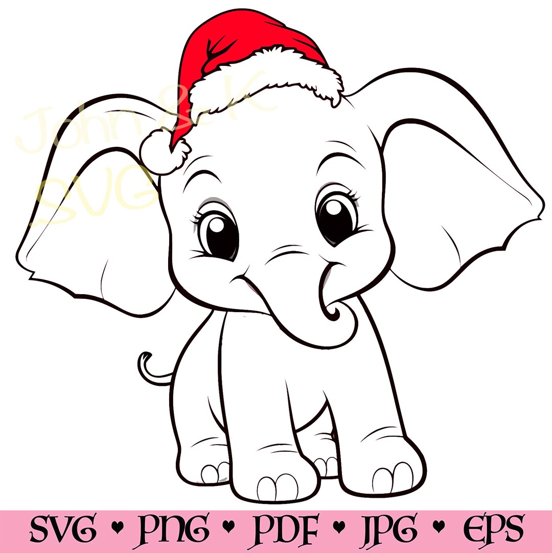 Cute Elephant Svg, Santa Elephant Svg, Christmas Clipart, Santa ...