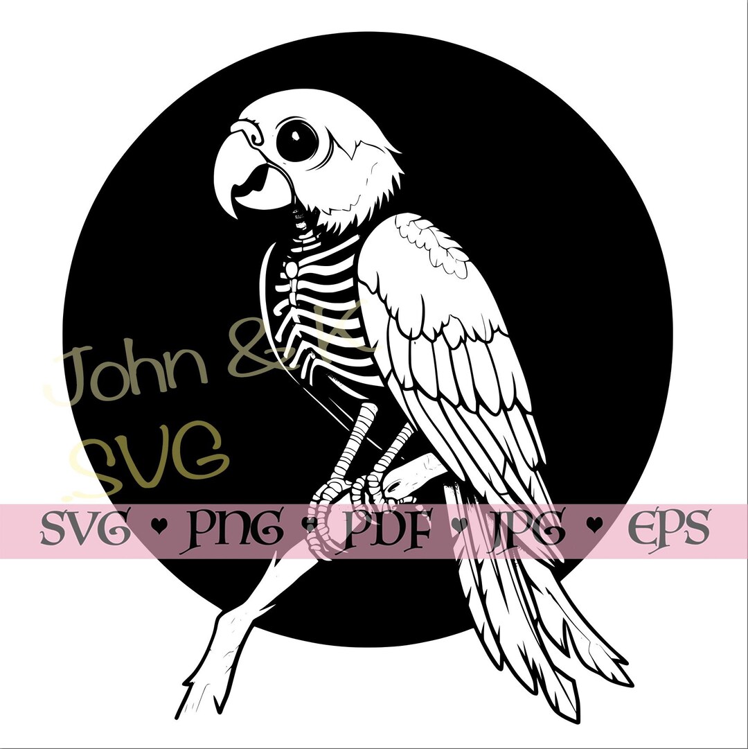 Skull Parrot SVG, Gothic Bird Clipart Skeleton Parrot Art Tattoo Design ...
