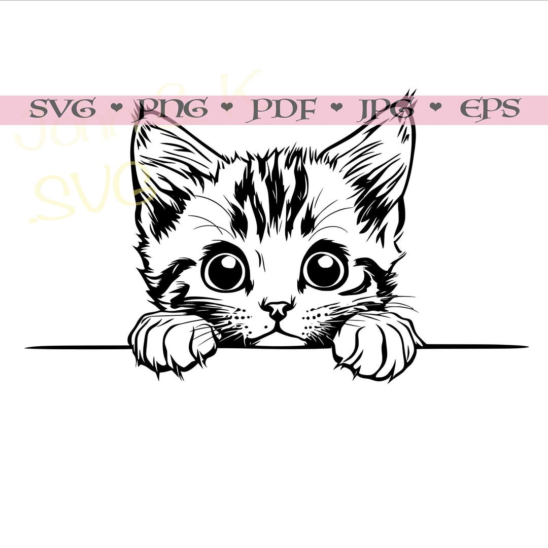 Kitten Svg, Peekaboo Cat Svg, Cute Cat Clipart Cut File Silhouette Png ...