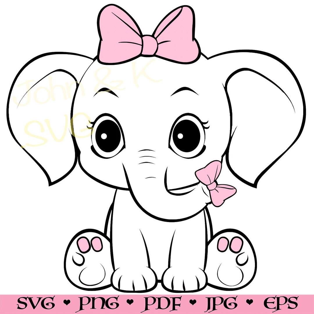 Cute Elephant Svg, Pink Bow Elephant Svg, Elephant Clipart, Elephant ...