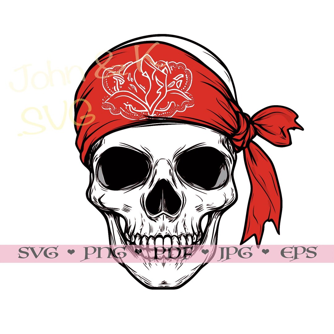 Skull Svg, Bandana Skull Svg, Skull Clipart for Cricut Tattoo, Png Eps ...