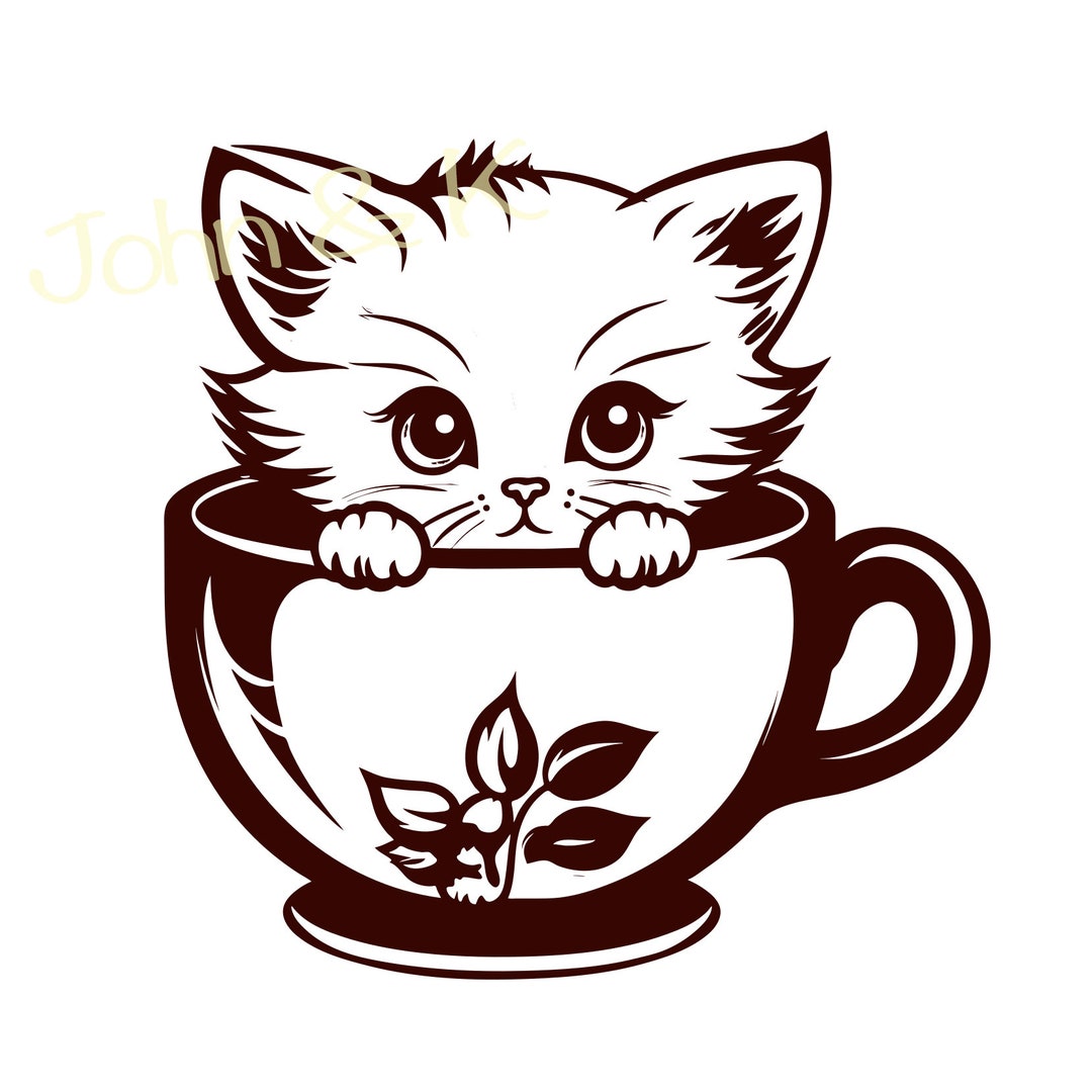 Kitten Svg, Kitten in Cup Svg, Cute Kitten Svg, Cat Svg, Shy Kitten ...