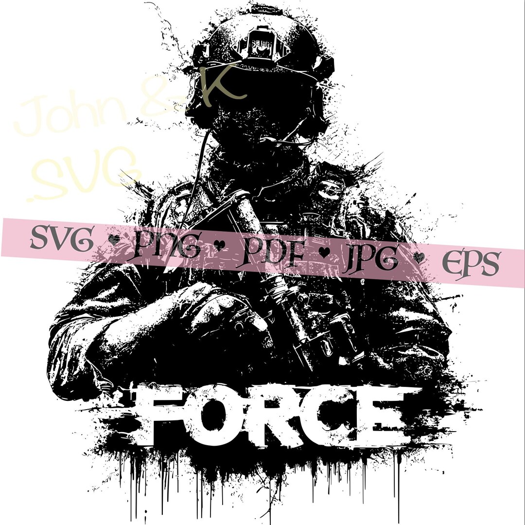 Tactical Soldier Svg, Military Force Grunge Clipart Silhouette Army ...