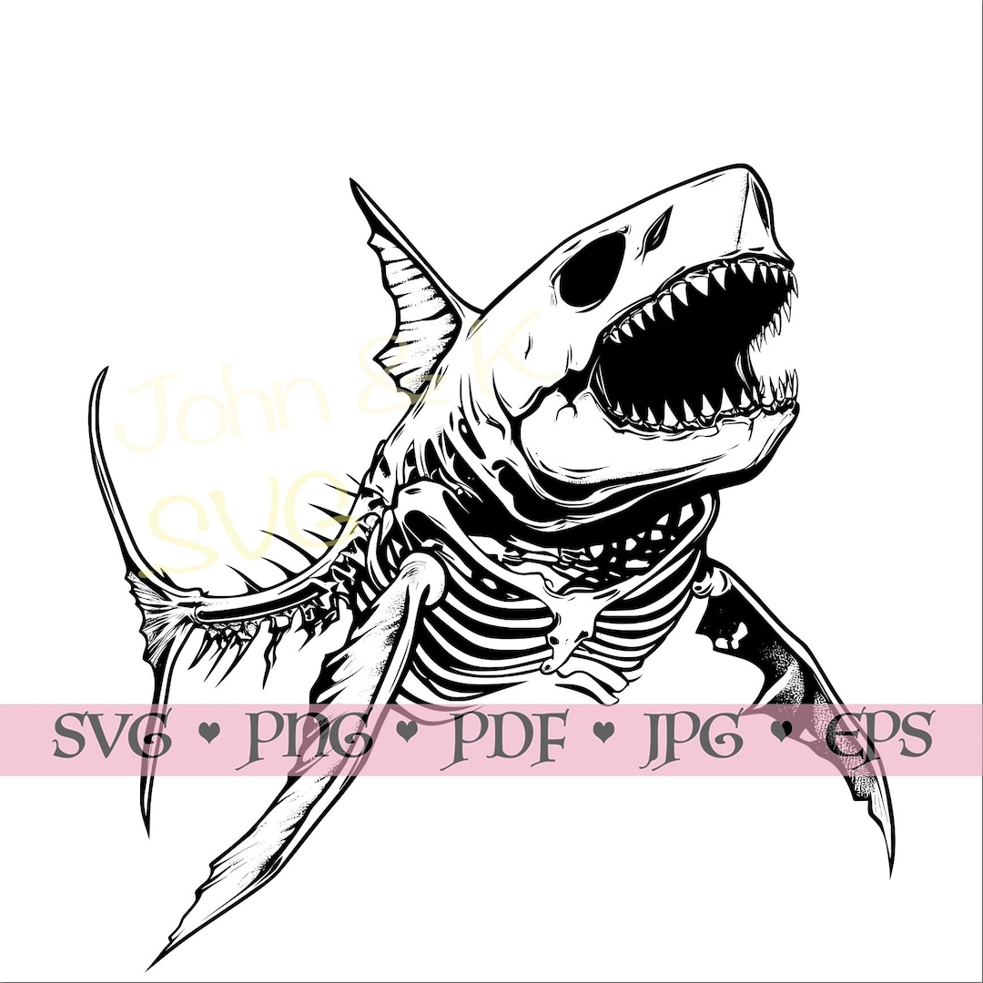 Skull Shark SVG, Gothic Svg, Clipart Skeleton Shark Art Tattoo Design ...