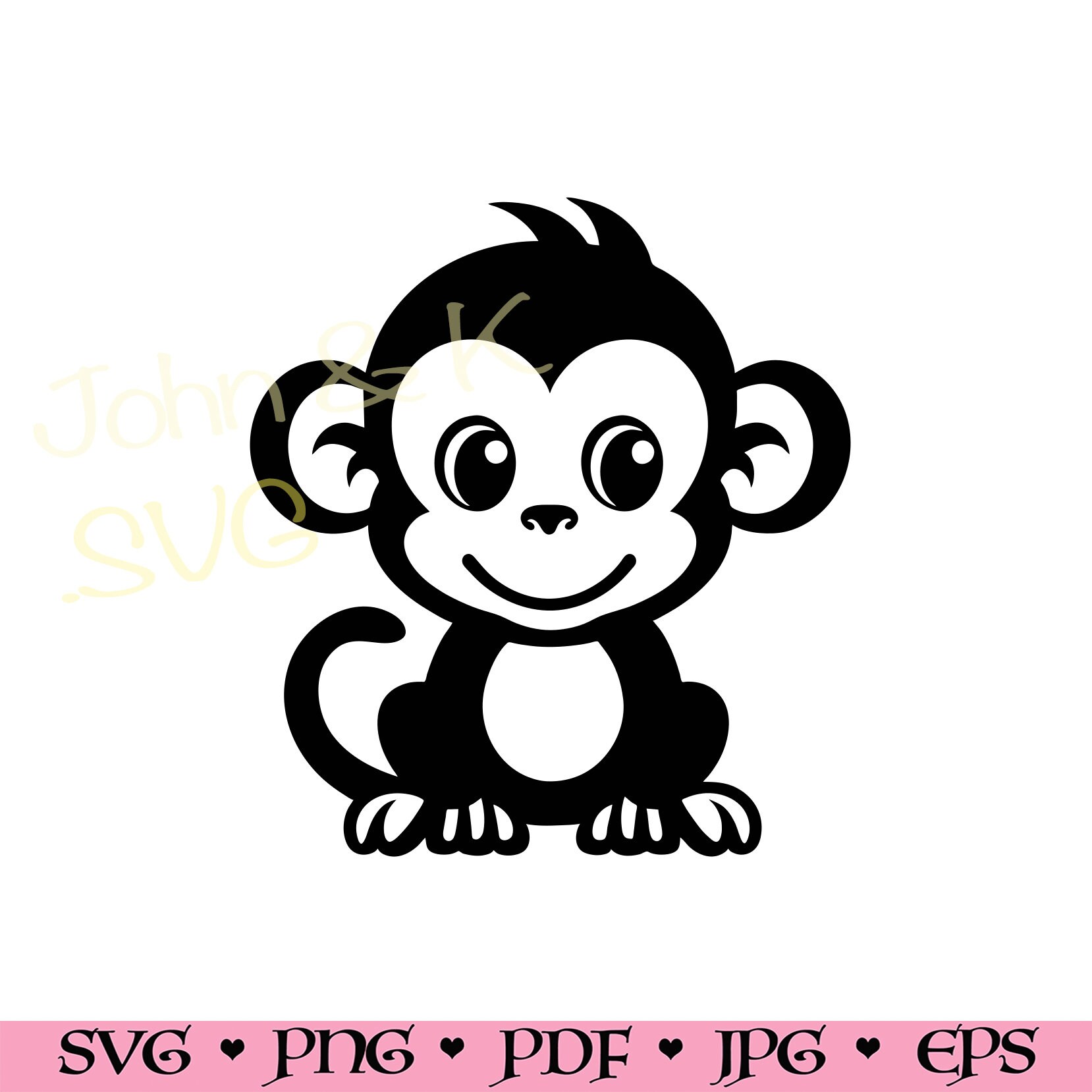 Baby Monkey SVG, Cute Monkey Cutfile, Cricut Silhouette Monkey Baby ...