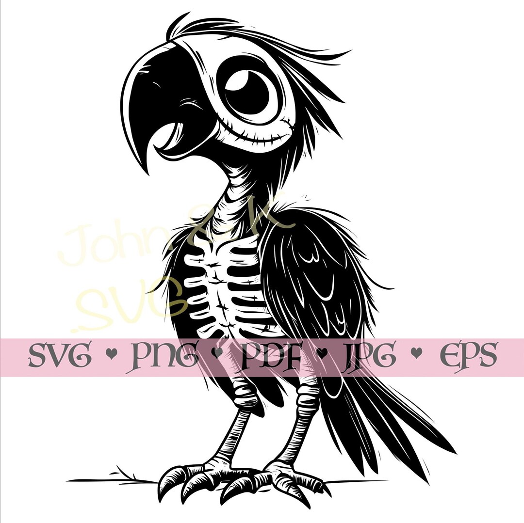 Skull Parrot SVG, Gothic Bird Clipart Skeleton Parrot Art Tattoo Design ...