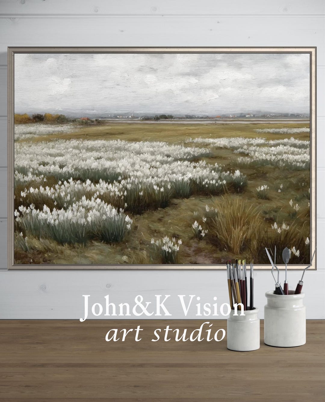 Printable Landscape Wall Art, Coastal Meadow Marsh Painting, Modern ...