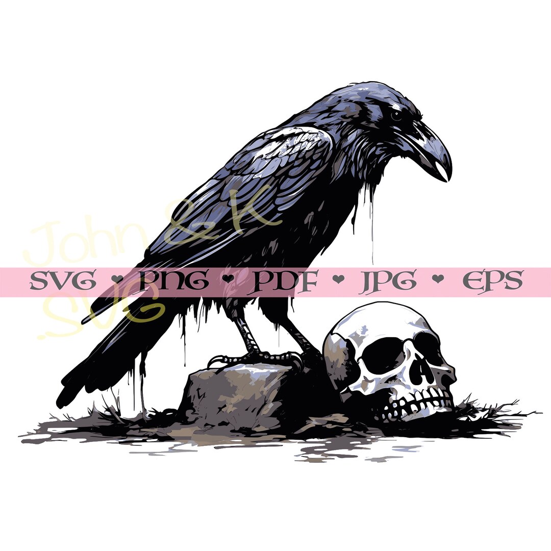 Raven Svg, Raven With Skull Svg, Cricut Silhouette Raven Skull Clipart ...