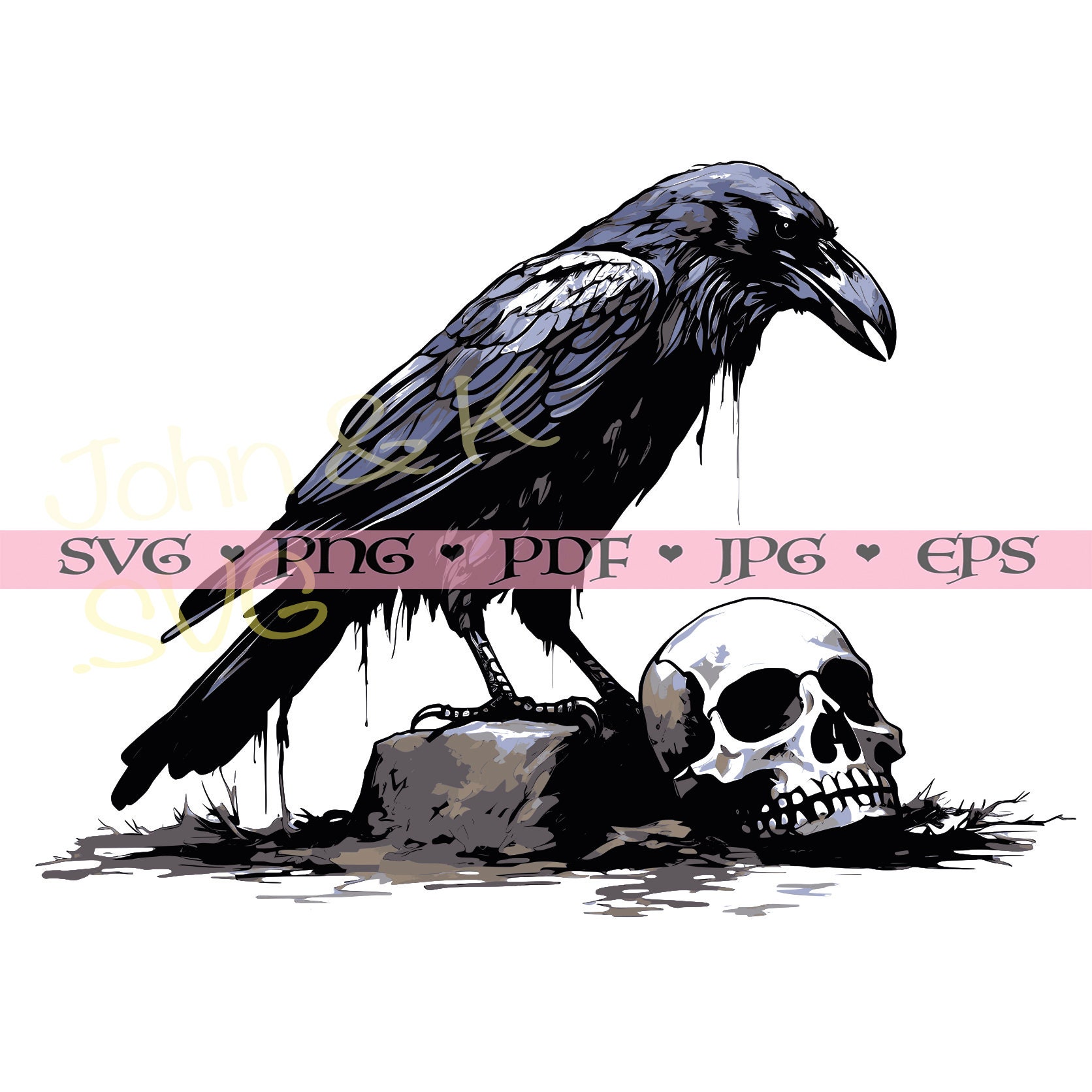 Raven Svg, Raven With Skull Svg, Cricut Silhouette Raven Skull Clipart ...