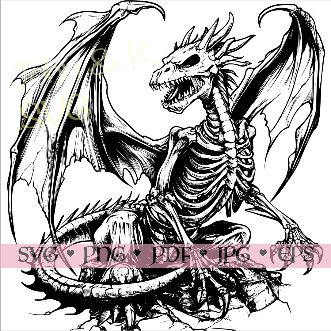 Dragon Svg, Skeleton Dragon Vector for Fleece Shirt Towel Decor ...