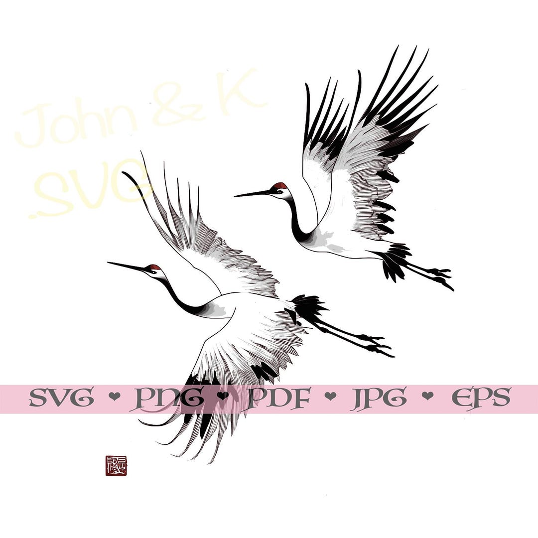 Crane Svg, Japanese Art, Red-crowned Crane Cutfile Decal Clipart Cricut ...