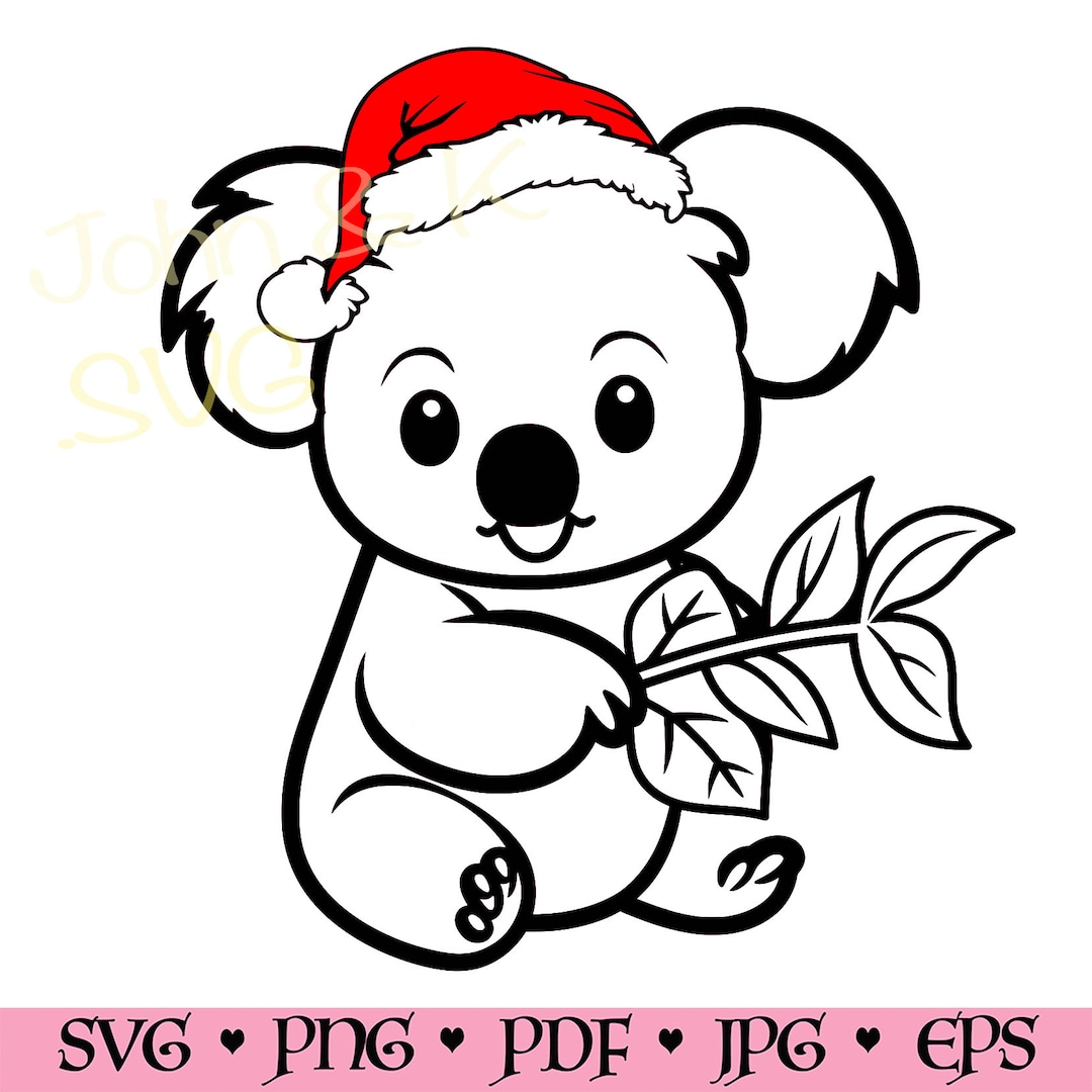 Cute Koala Svg, Santa Koala Svg, Koala Lover Clipart, Christmas Koala ...