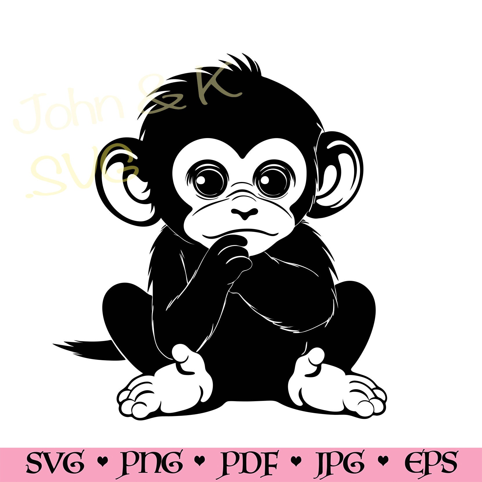Cute Monkey SVG Baby Monkey Cutfile Cricut Silhouette Monkey - Etsy