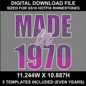 MADE IN 1970s - Even Years –rhinestone Template Ss10 (SVG) - Etsy