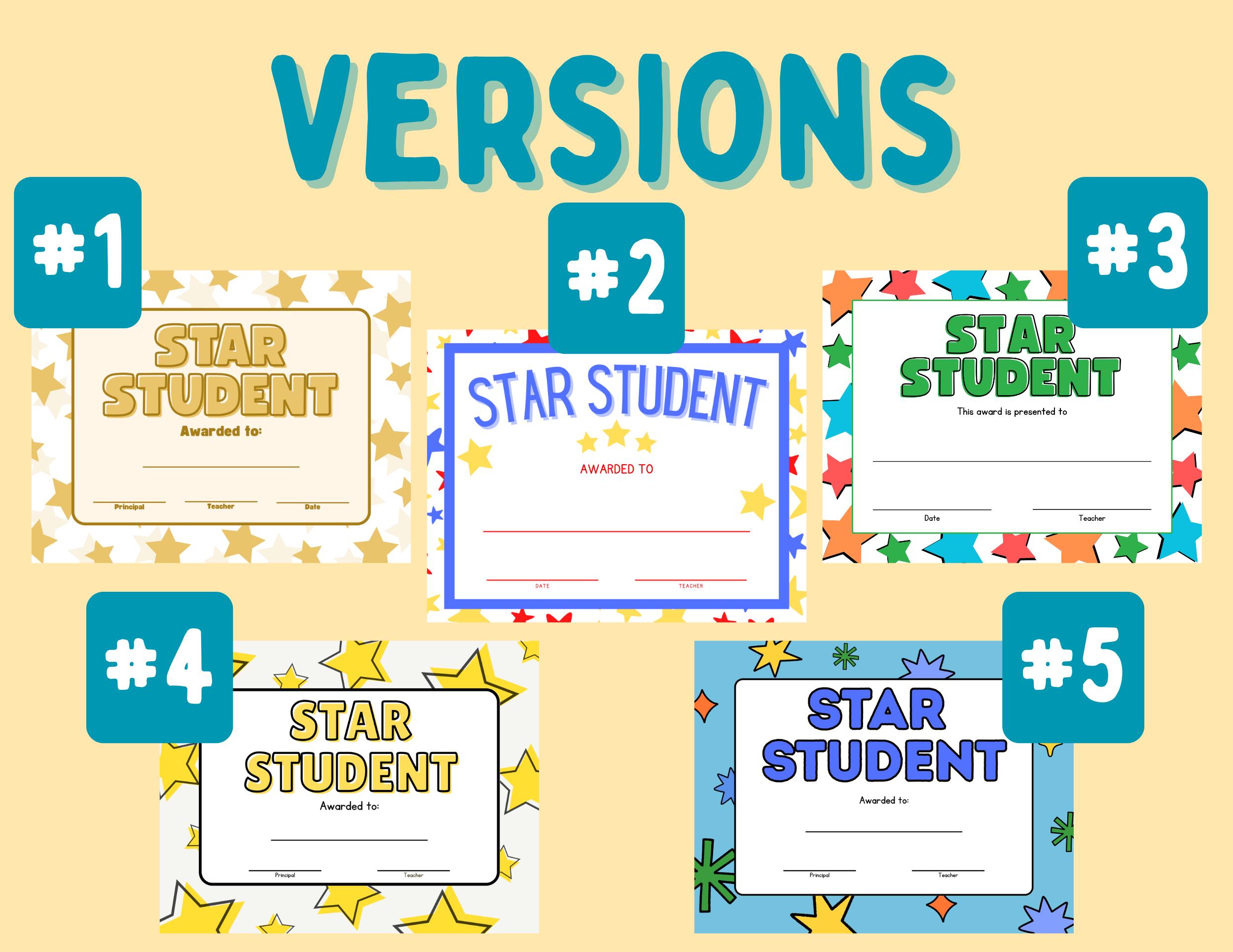 Printable Student Award Certificate | Star Student PDF | Instant ...