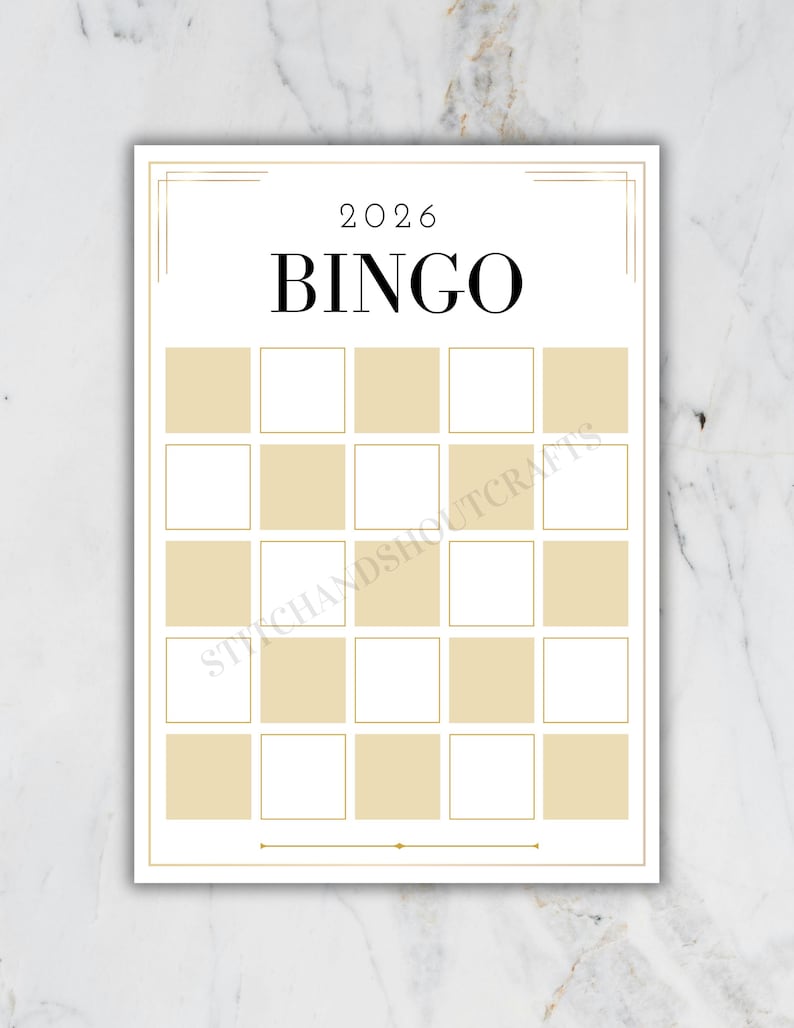 Blank Bingo Card Template - Gold on White | Printed 5" X 7" Bingo Cards ...