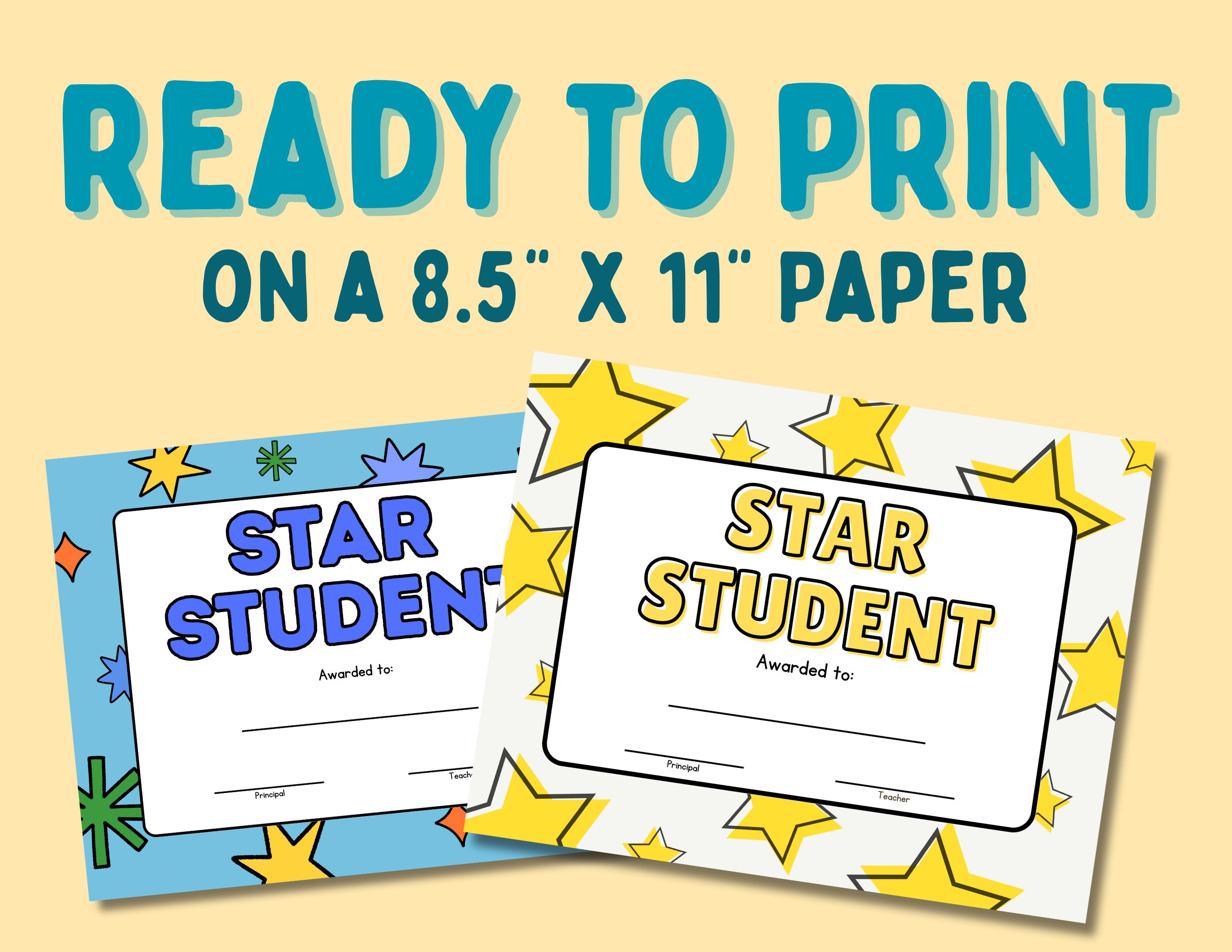 Printable Student Award Certificate | Star Student PDF | Instant ...