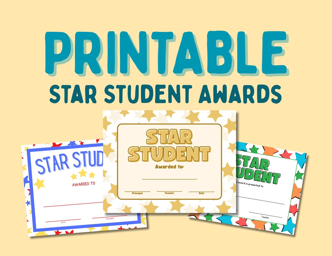 Printable Student Award Certificate | Star Student PDF | Instant ...