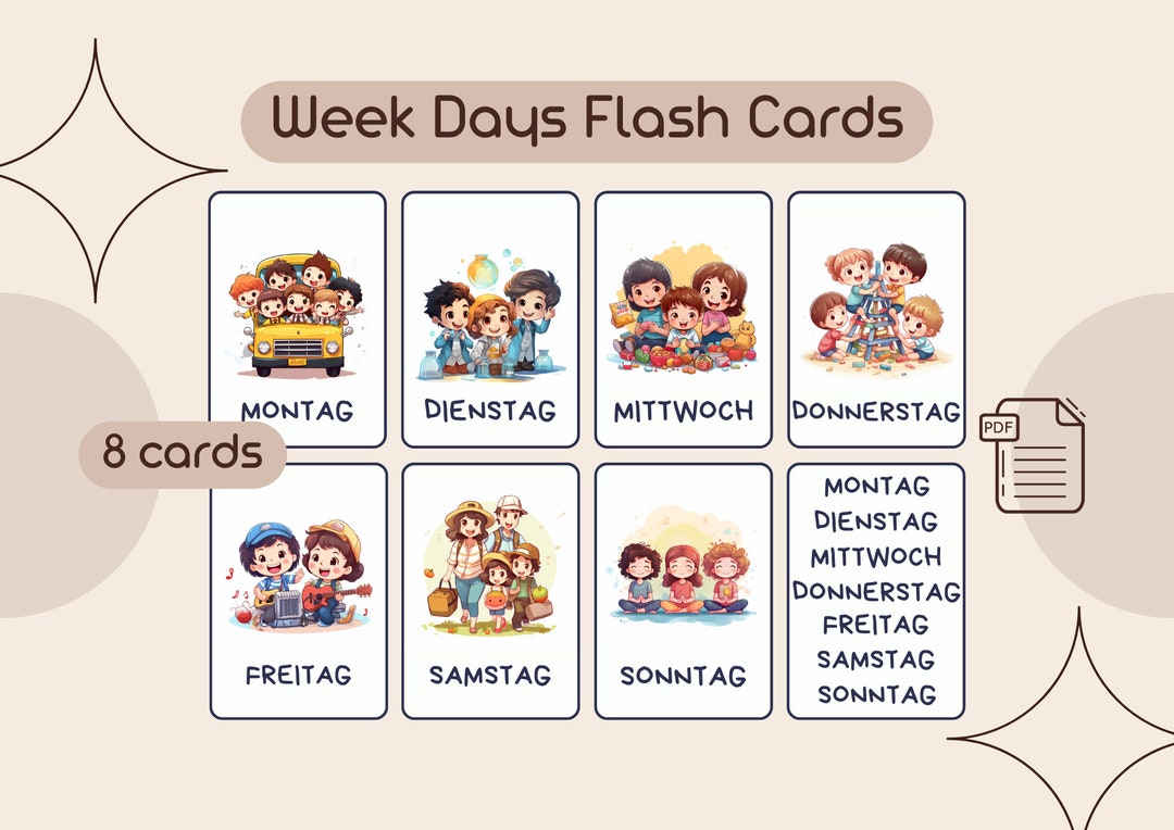 Days of the Week Cards GERMAN LANGUAGE 8 Montessori Cards Educational ...