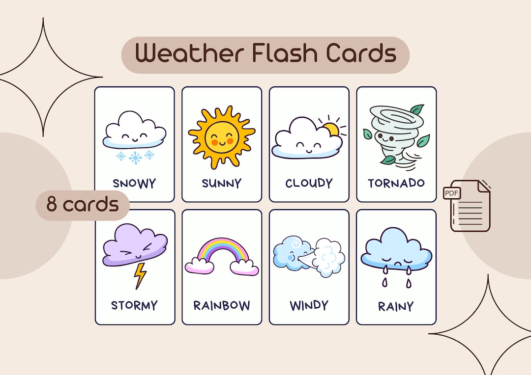 Weather Cards 8 Montessori Cards Educational Printable Cards Pre-school ...