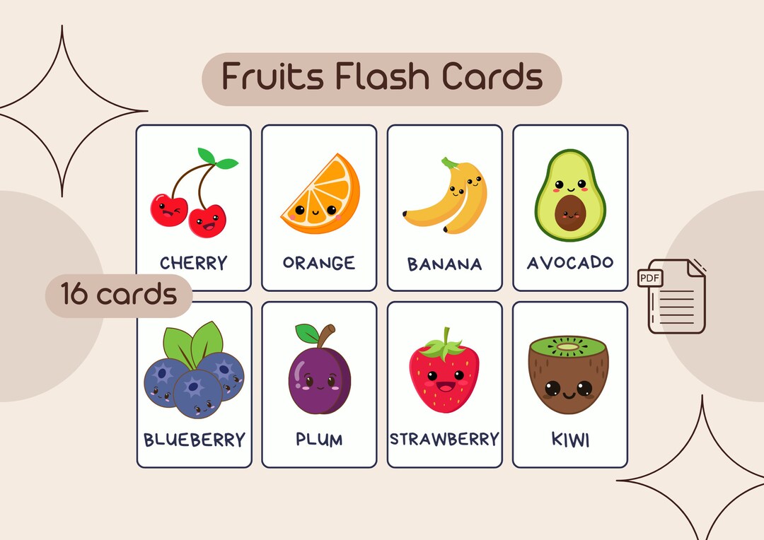 Fruits Cards 16 Montessori Cards Educational Printable Cards Pre-school ...