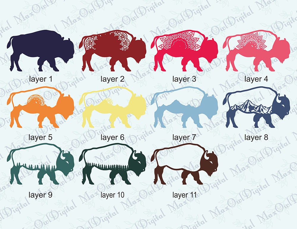 Layered Bison Mandala Svg Layered Mountain Sunset American Buffalo Svg ...