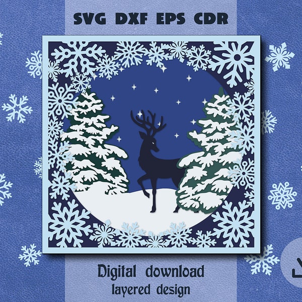 Winter Deer Shadow Box Svg - Etsy