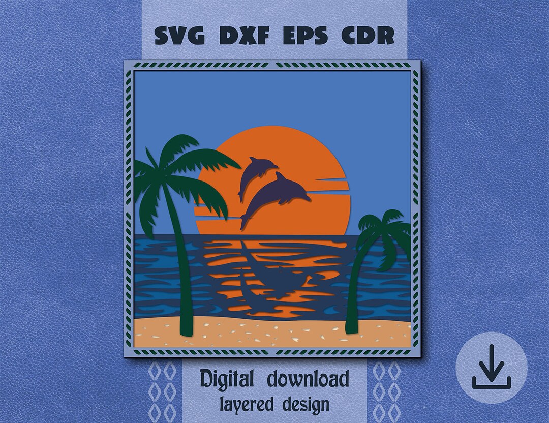 Dolphin Shadow Box Svg Tropical Beach Life Svg Ocean Sunset - Etsy