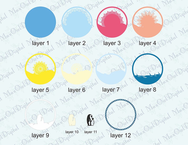 Layered Penguin Family Svg Penguin Mandala Svg Layered Mandala Svg ...