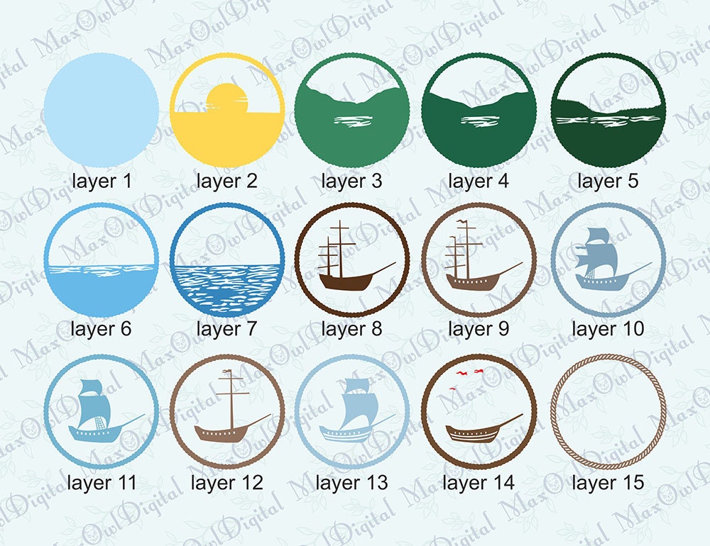 Layered Sailing Ship Svg Layered Mountain View Svg Kids Room Sea Decor ...