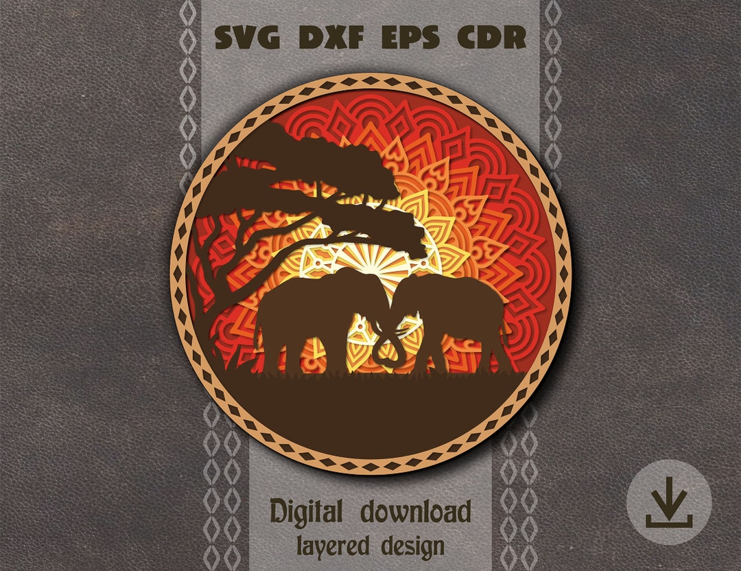 Layered Elephants Mandala Svg Layered Africa Sunset Svg Savannah ...