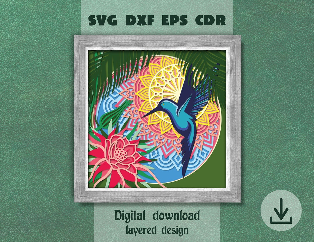 Layered Hummingbird Svg Layered Tropical Flower Svg Layered Mandala Svg ...