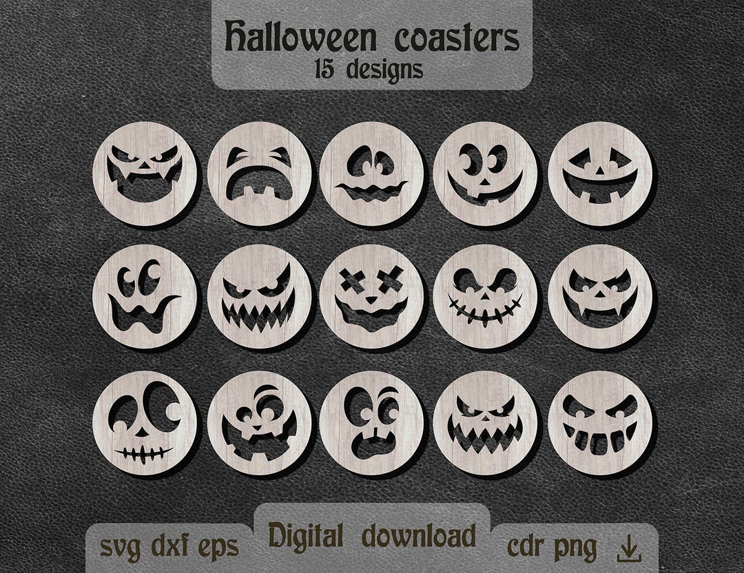 Halloween Coasters Svg Pumpkin Face Svg Ghost Face Svg Halloween Wood ...