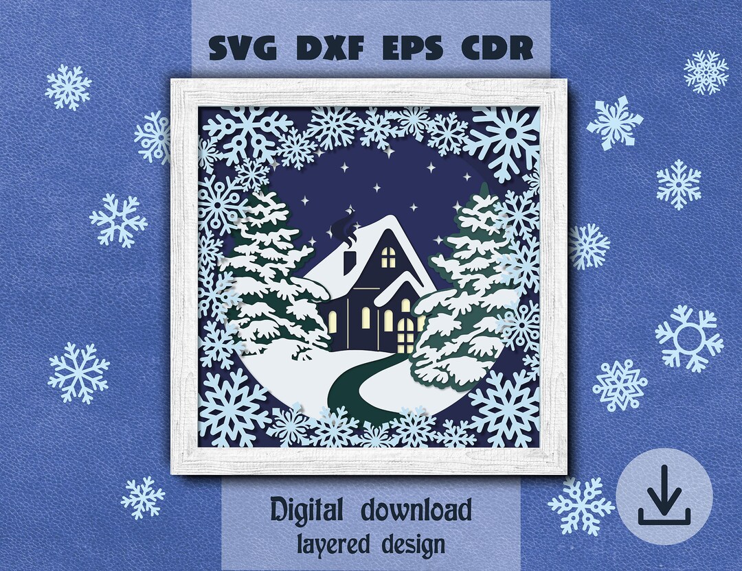 Layered Christmas House Svg 3d Christmas Decor Svg Winter Forest Night ...