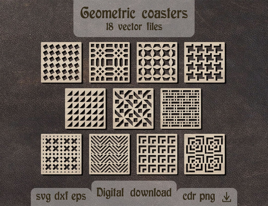 Square Coasters Svg Geometric Wall Decor Dxf Wooden Coasters Laser Cut ...