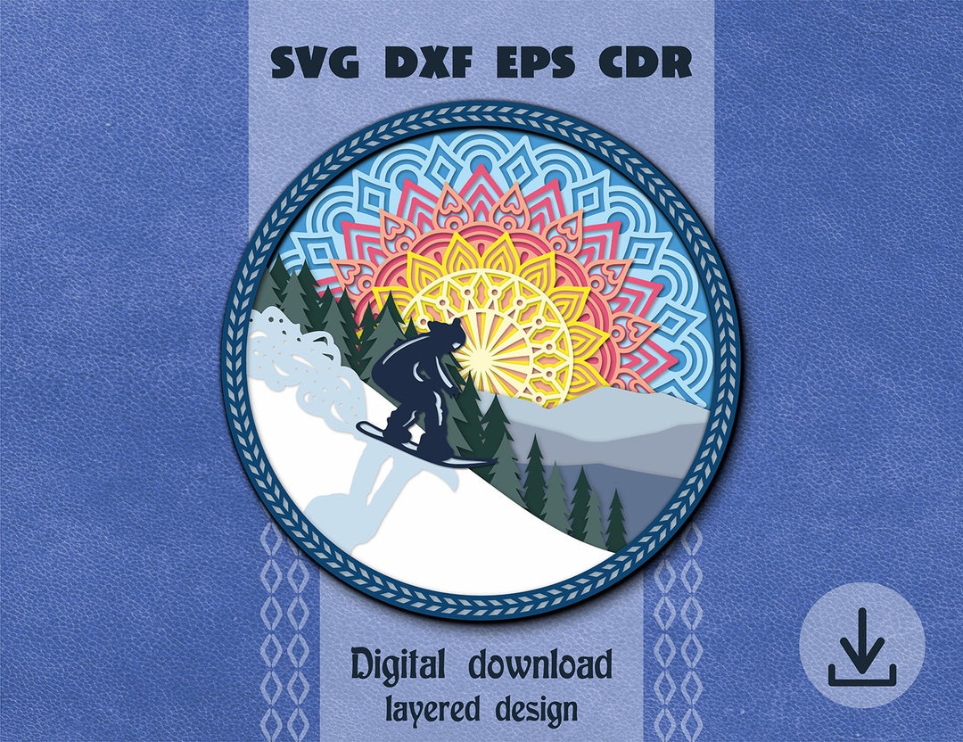 3d Snowboarding Layered Mandala Svg Snowboard Shadow Box Svg Sunrise ...