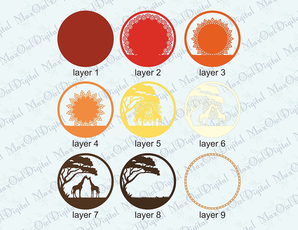 Layered Giraffes in Love Mandala Svg Layered Sunset Svg Savannah ...