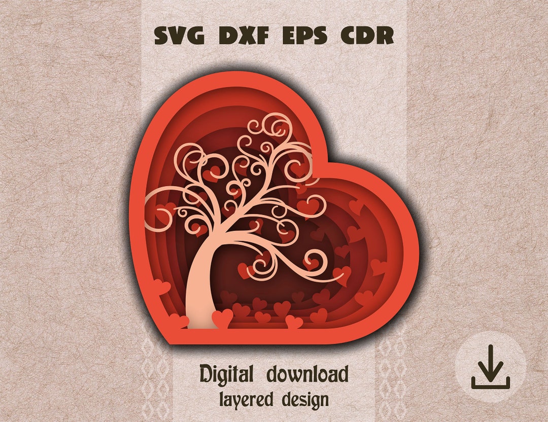 Layered Love Heart With Tree Svg Valentine's Heart Svg Love Heart Svg ...