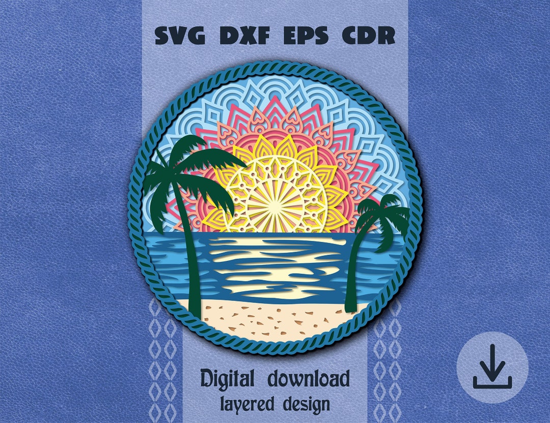 Beach Sunrise Layered Mandala Svg Tropical Beach Svg Ocean Sunrise Svg ...