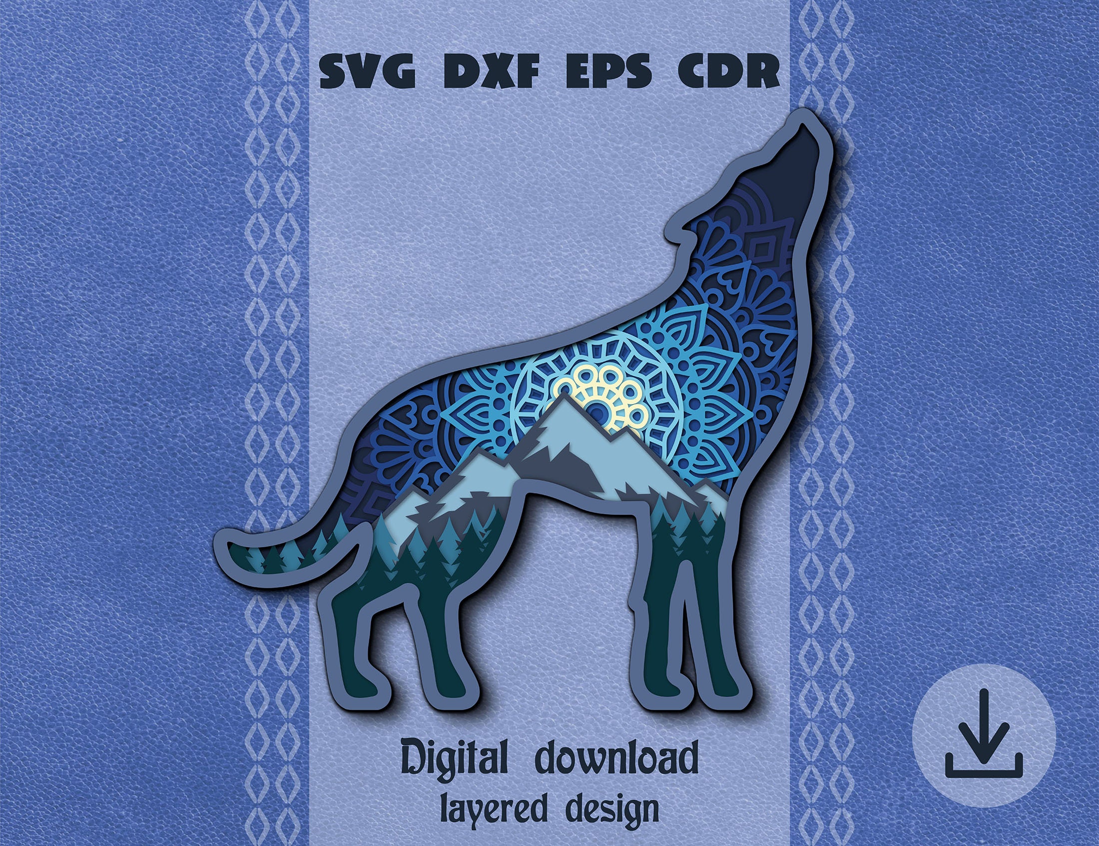 Layered Wolf Mandala Svg Mountain Moonlight Svg Layered - Etsy