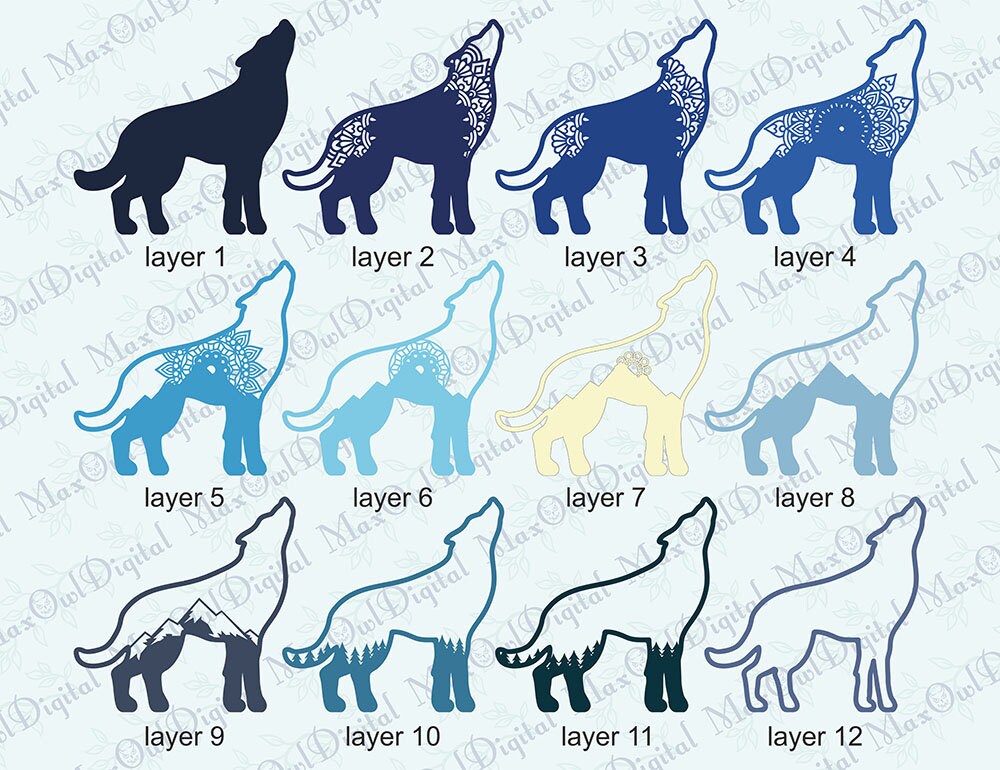 Layered Wolf Mandala Svg Mountain Moonlight Svg Layered - Etsy